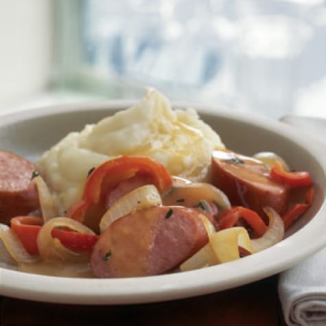 Ale-Braised Sausages with Bell Peppers | Williams Sonoma