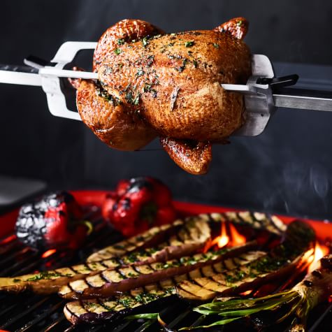 Spit-Roasted Chicken with Eggplant and Bell Peppers | Williams Sonoma