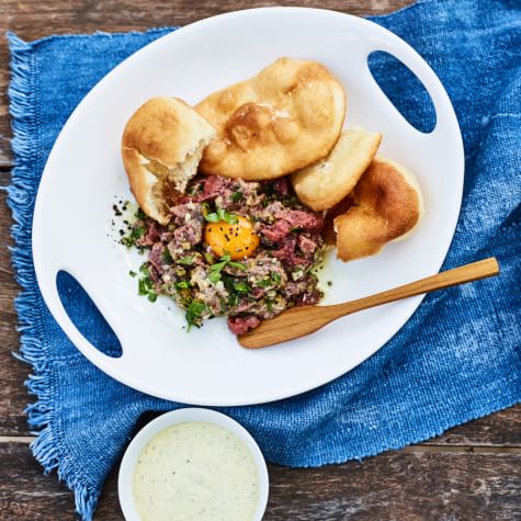 Bison Tartare with Fry Bread and Pickled Okra | Williams Sonoma