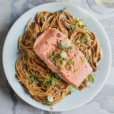 Slow-Cooker Miso-Poached Salmon with Sesame Soba Noodles | Williams Sonoma