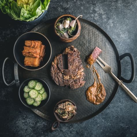 Seared Rib Eye Steaks with Korean Barbecue-Style Sauce and Banchan ...