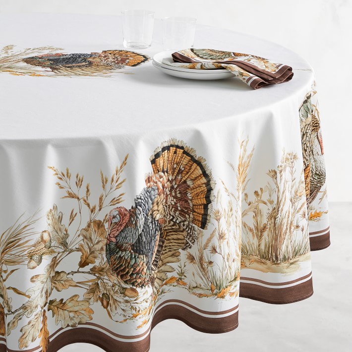 Autumn Plymouth Turkey Round Tablecloth | Williams Sonoma