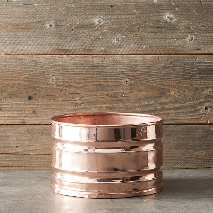 Copper Round Ribbed Planter | Williams Sonoma