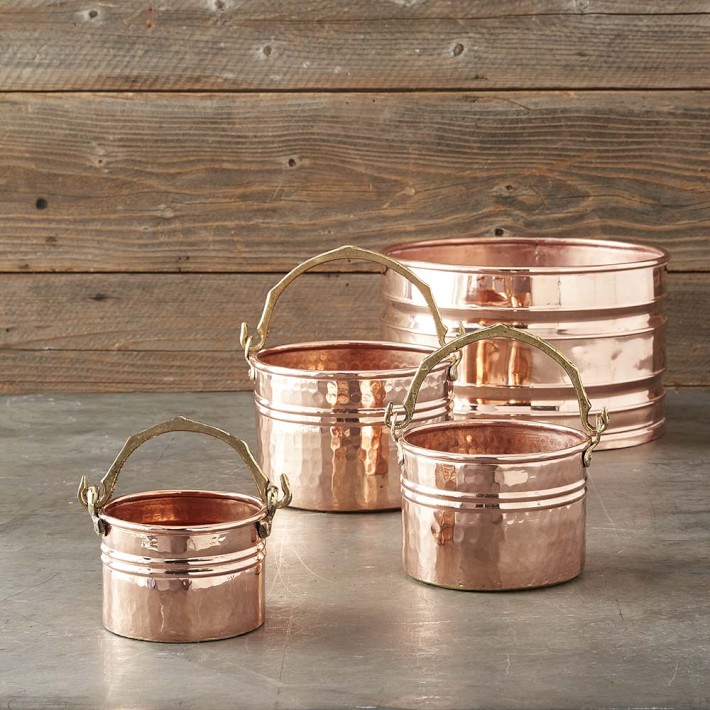 Copper Round Ribbed Planter | Williams Sonoma