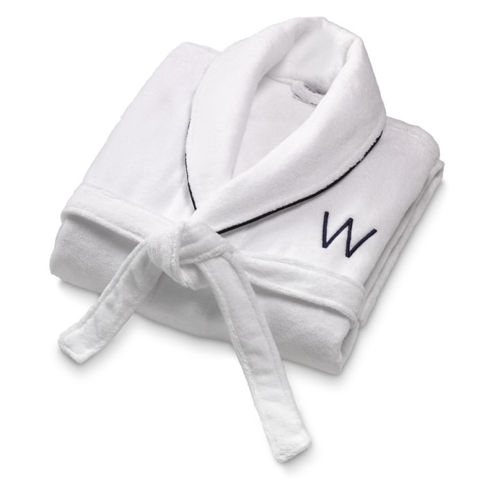 Navy 'Chambers® Hydrocotton Bathrobe with Piping | Williams Sonoma