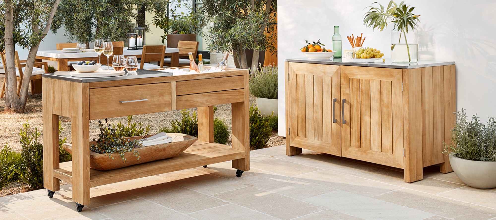 Larnaca Outdoor Natural Teak Prep Table | Williams Sonoma