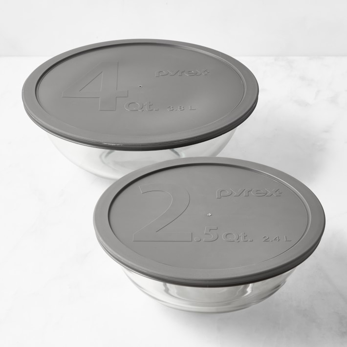 Pyrex 4-Piece Bowl set with Grey Lids (2 bowls, 2 lids) | Williams ...