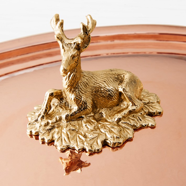 Ruffoni Historia Hammered Copper Covered Oval Gratin with Stag Knob - 3 ...
