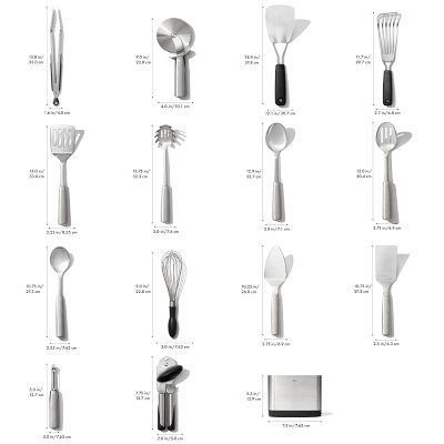 OXO Stainless-Steel Utensils with Utensil Holder, Set of 15 | Williams ...