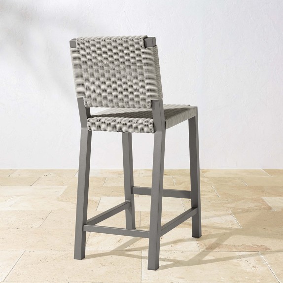 Larnaca Slate Grey Metal x All-Weather Weave Bar Stool | Williams Sonoma