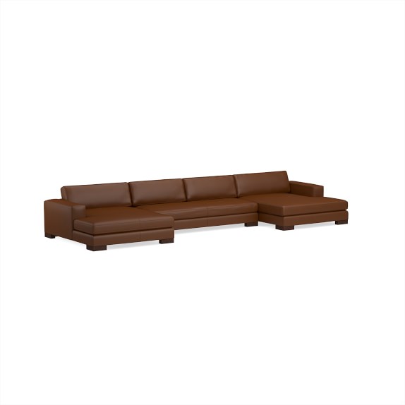 Yountville 3-Piece U-Shape Leather Loveseat Sectional with Wide Chaise ...