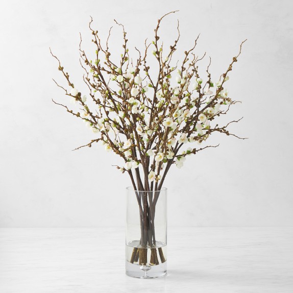 Faux Peach Blossom Arrangement in Glass Vase | Williams Sonoma