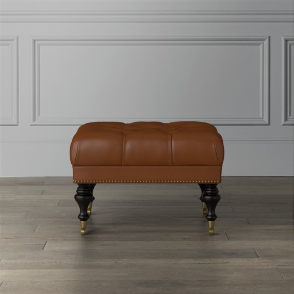 Fairfax Square Leather Ottoman - Turned Leg with Tufted Top | Williams ...