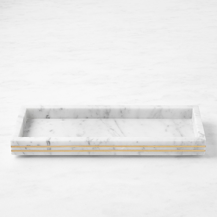 Arabescato Marble with Brass Inlay Countertop Tray | Williams Sonoma