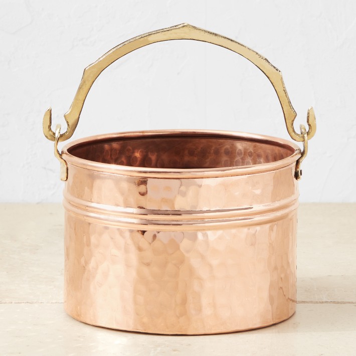 Copper Round Ribbed Planter | Williams Sonoma