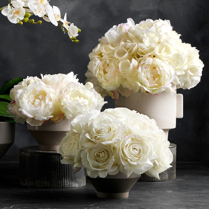 Jeff Leatham Real Touch Faux White Roses in Oval Bowl | Williams Sonoma