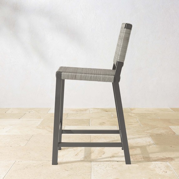 Larnaca Slate Grey Metal x All-Weather Weave Bar Stool | Williams Sonoma