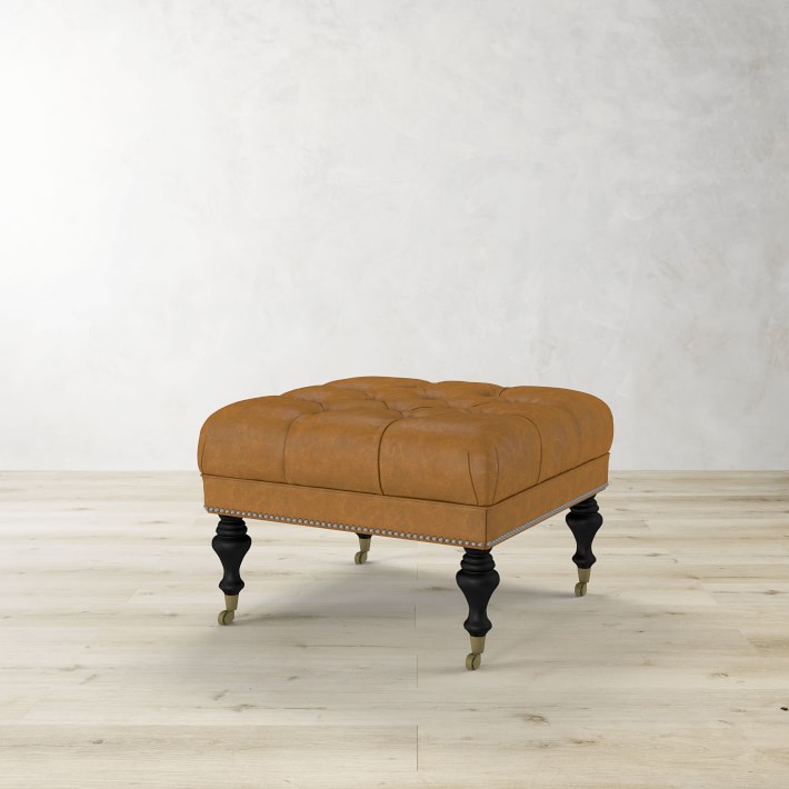 Fairfax Square Ottoman - Turned Leg with Tufted Top | Williams Sonoma
