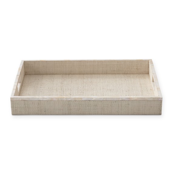 AERIN White Raffia and Shell Decorative Tray | Williams Sonoma