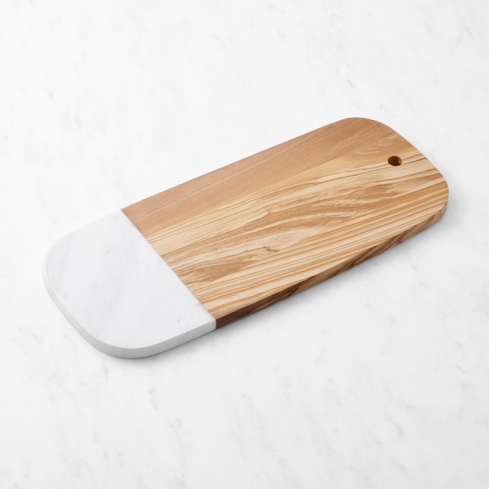 Olivewood & White Marble Rectangular Cheese Board | Williams Sonoma