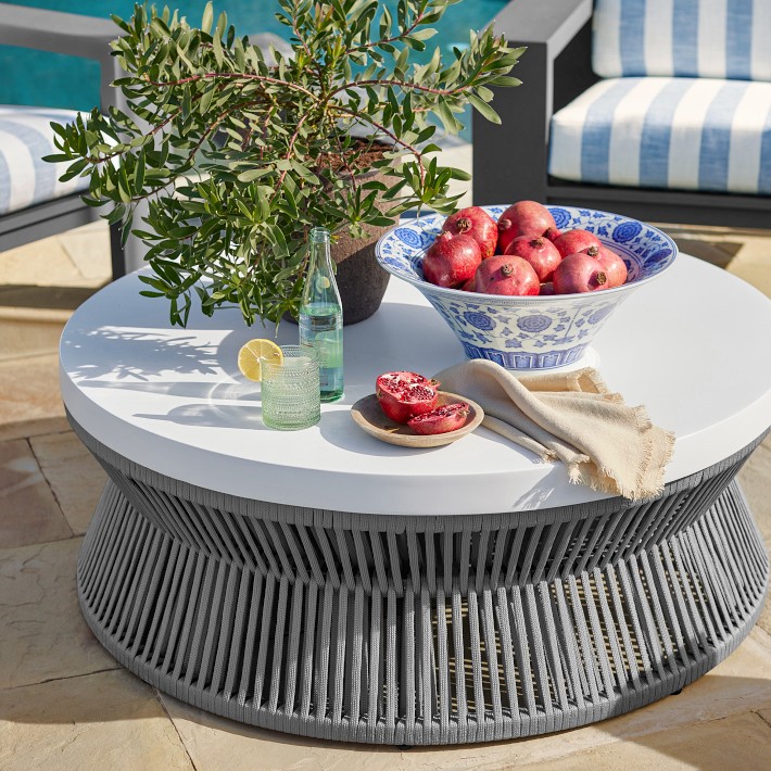Pasadena Outdoor Fiberstone and Rope Round Coffee Table (44 ...
