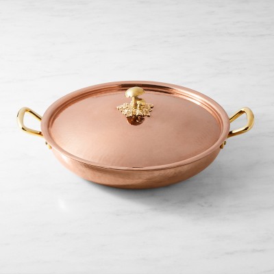 Ruffoni Historia Hammered Copper Round Wide Braiser with Mushroom Knob ...