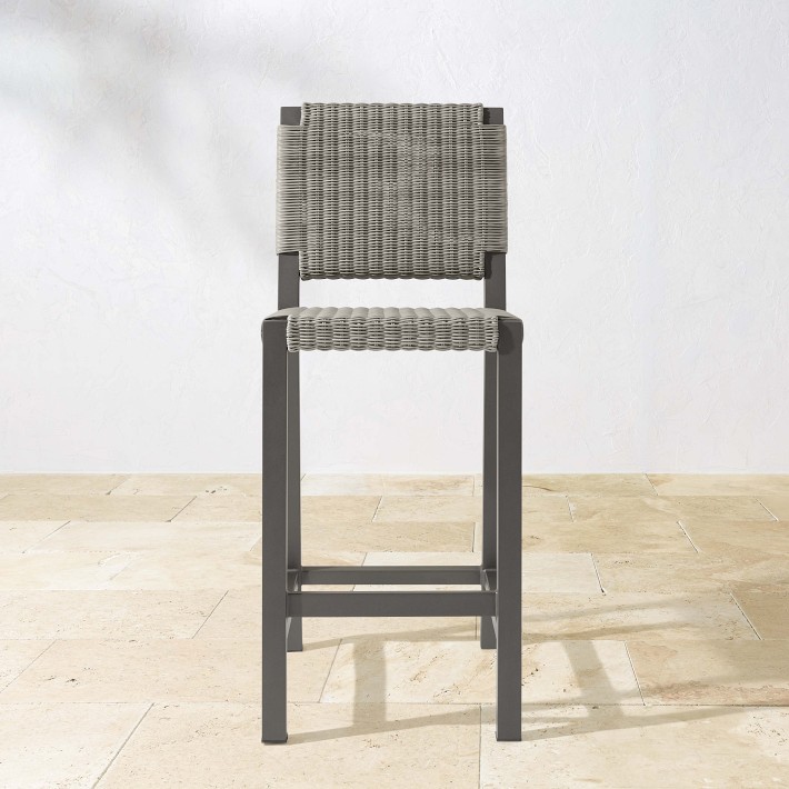 Larnaca Slate Grey Metal x All-Weather Weave Bar Stool | Williams Sonoma