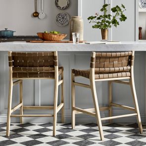 OPEN BOX: Stratton Low Back Bar Stool, Rustic Brown, Black Leather ...