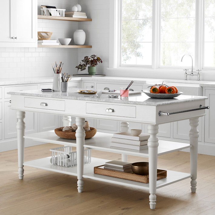Larkspur Marble Top Kitchen Island White White Polished Nickel Williams Sonoma 6460786