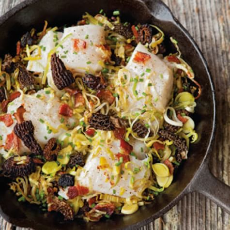 Baked Cod with Leeks, Morels and Bacon | Williams Sonoma