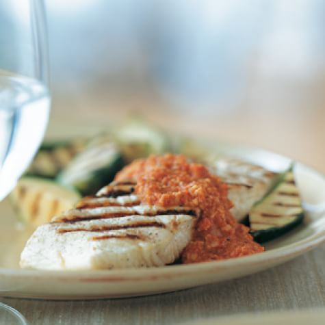Halibut and Zucchini with Romesco Sauce | Williams Sonoma