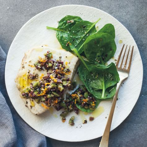 Braised Tuna with Olive Relish and Spinach | Williams Sonoma