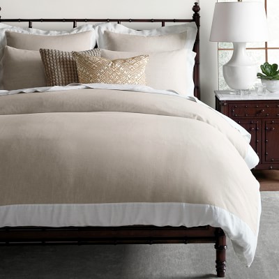 Chambers® Italian Washed-Linen Border Luxury Duvet Cover & Shams ...