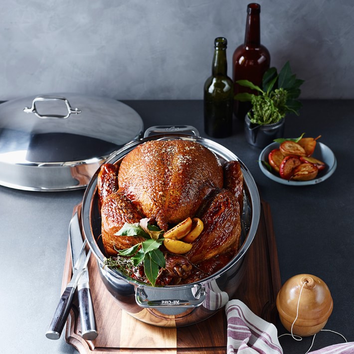 All Clad Stainless-Steel Covered Oval Roasting Pan | Williams Sonoma
