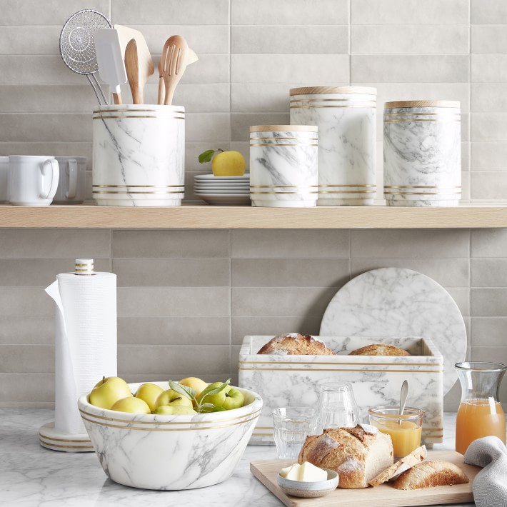 White & Gold Marble Utensil Holder | Williams Sonoma CA | Williams Sonoma