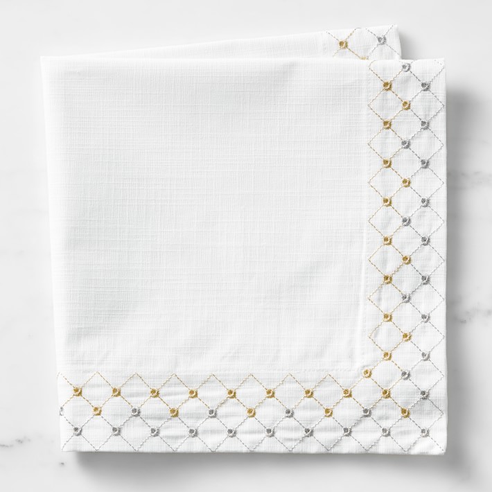 Metallic Lattice Border Napkins, Set of 4 | Williams Sonoma