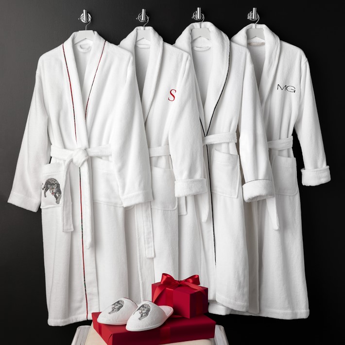 Navy 'Chambers® Hydrocotton Bathrobe with Piping | Williams Sonoma