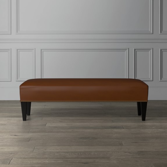 Fairfax Large Leather Bench Ottoman - Tapered Leg with Smooth Top ...