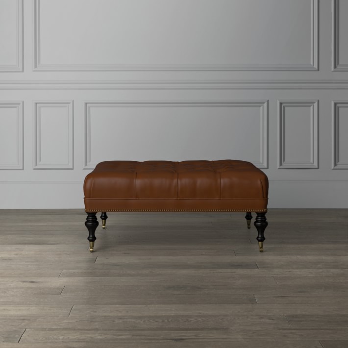 Fairfax Large Leather Ottoman - Turned Leg with Tufted Top | Williams ...