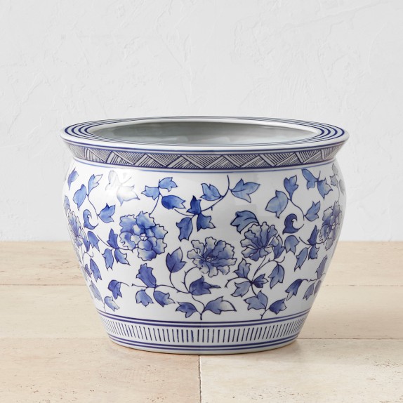 Blue & White Ceramic Planter, Large | Williams Sonoma