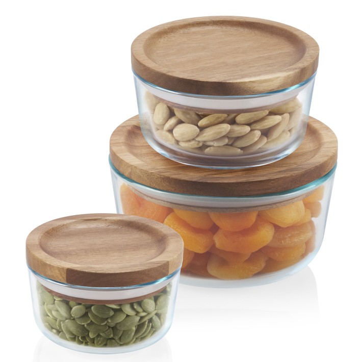 Pyrex Round Glass Storage Set with Wood Lids, Set of 6 | Williams Sonoma