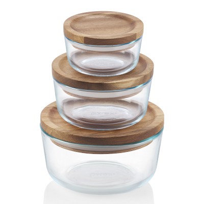 Pyrex Round Glass Storage Set with Wood Lids, Set of 6 | Williams Sonoma