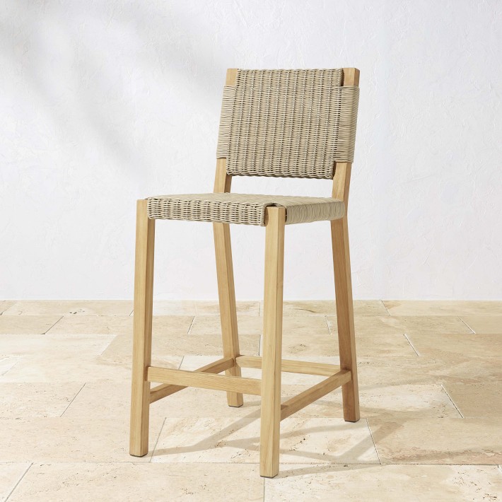 Larnaca Teak x All-Weather Weave Bar Stool | Williams Sonoma