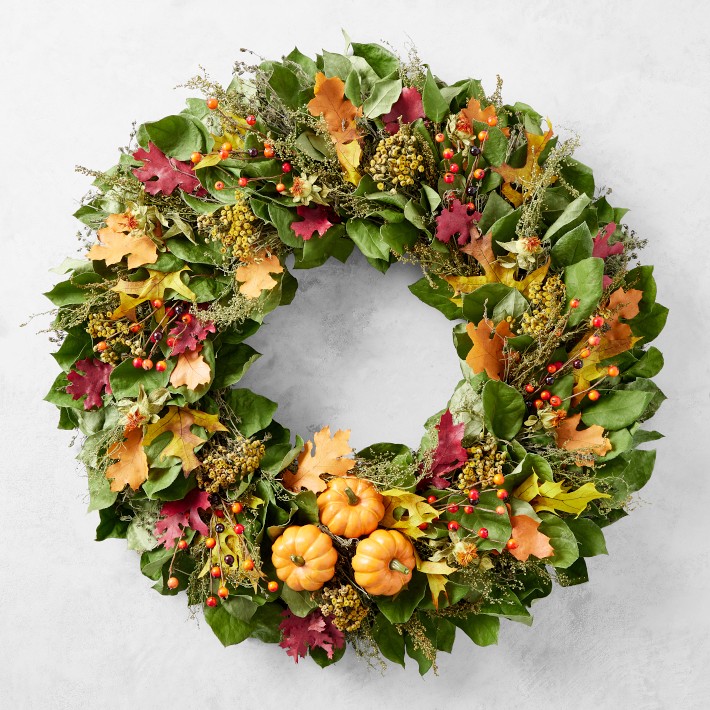 Fall Pumpkin Live Wreath & Garland | Williams Sonoma