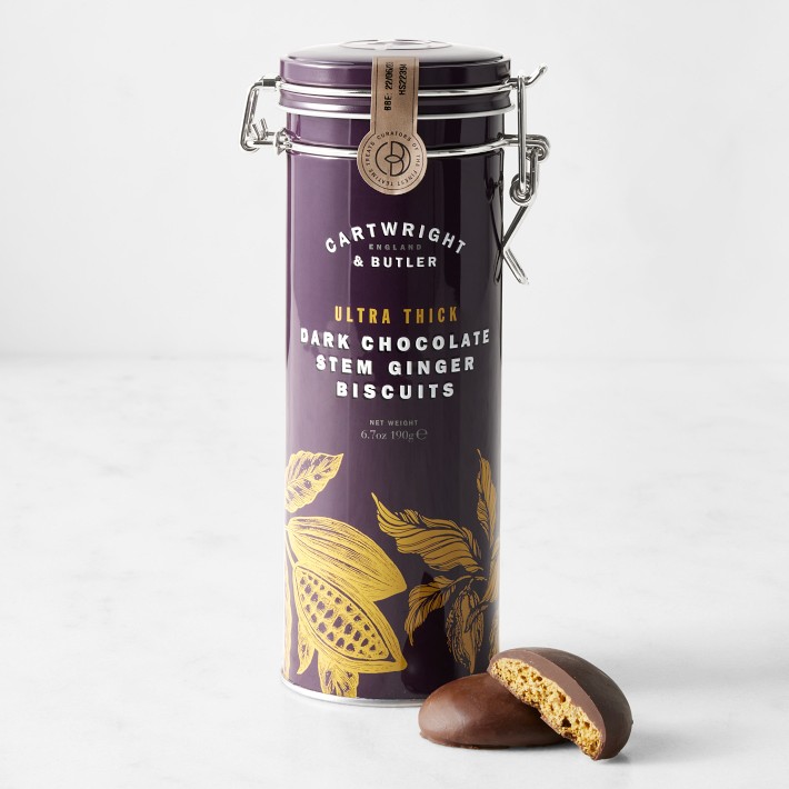 Cartwright & Butler Ultra Thick Dark Chocolate Ginger Biscuits Tin ...