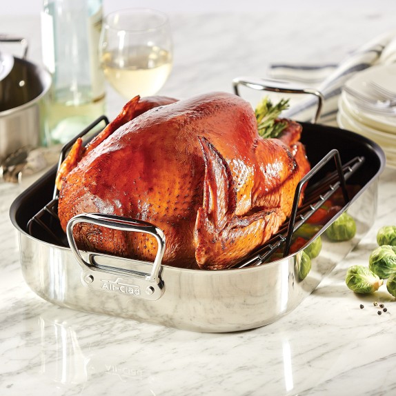 All-Clad Stainless-Steel Nonstick Roasting Pan with Rack | Williams Sonoma