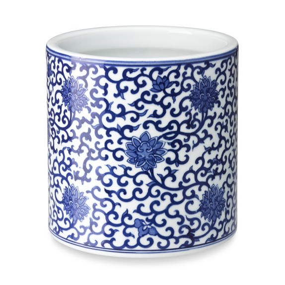 Blue and White Cachepot Vine Motif | Plant Pot | Williams Sonoma