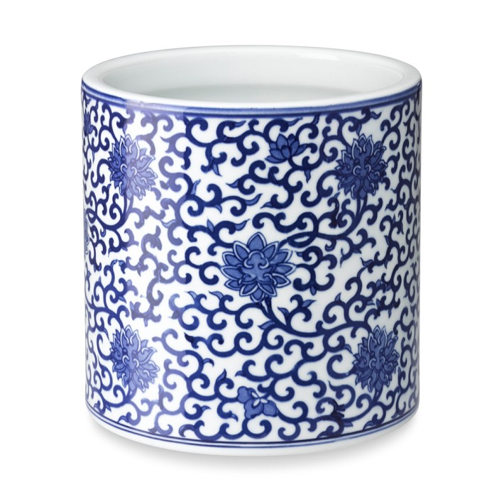 Blue and White Cachepot Vine Motif | Plant Pot | Williams Sonoma