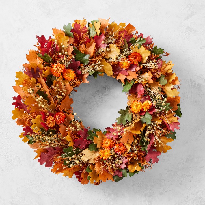 Fall Leaves & Floral Live Wreath, 18" | Williams Sonoma