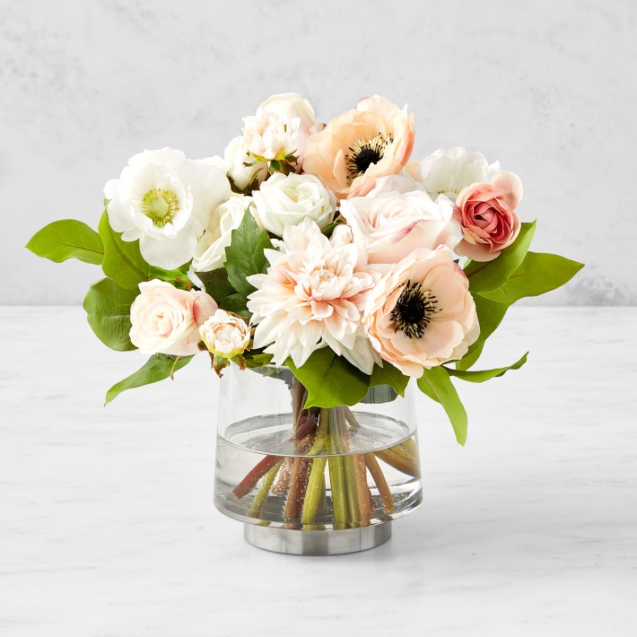 Faux Mixed Spring Floral Arrangement, Cylinder Vase | Williams Sonoma